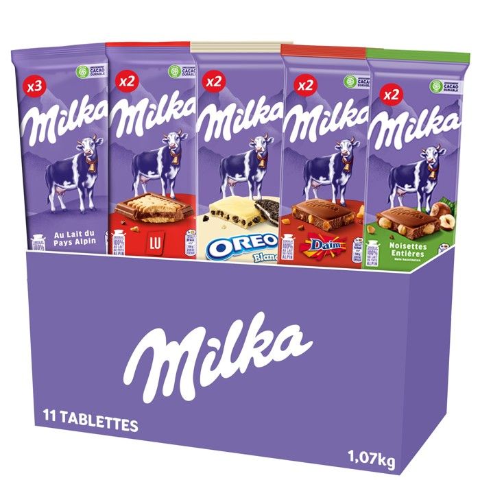 Box Tablettes Milka - lait 3x100g - Lait Noisettes 2x100g - Oréo blanc ...