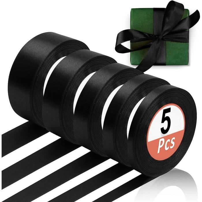 Ruban Tissu Noir Largeur 10/15/20/25/30mm, 5 Pcs Ruban Cadeau Emballage de 22m, Ruban Noir ...