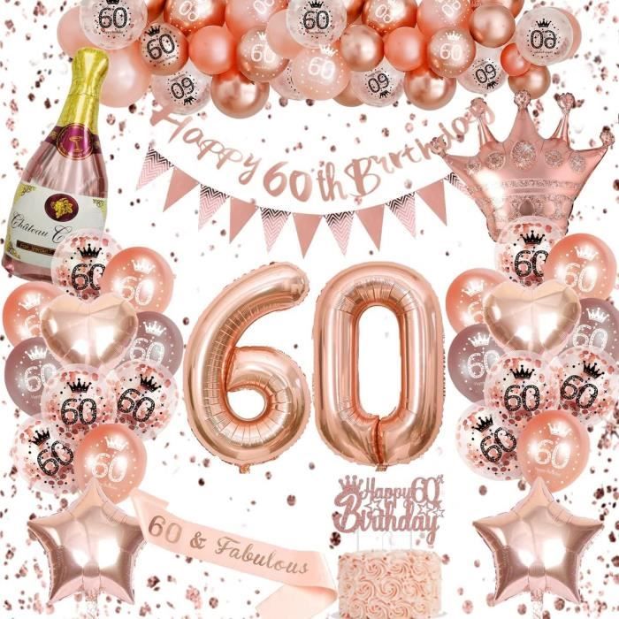 Décoration Anniversaire 60 Ans Femme - Or Rose - Ballon - Rose - 250 ...