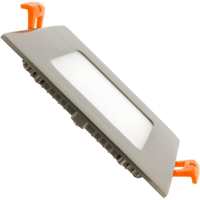Dalle LED Downlight Spot Encastrable Carrée Extra-Plate 6W Argentée Coupe 105x105mm Blanc Neutre ...