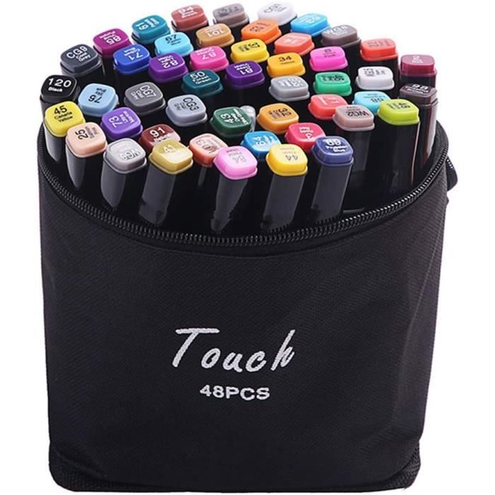 Marqueurs48 couleurs Art Markers Set Double Tip Broad Fine Point Marker Pen avec sac de transport Fournitures d art pour etudiants Cdiscount Beaux Arts et Loisirs creatifs