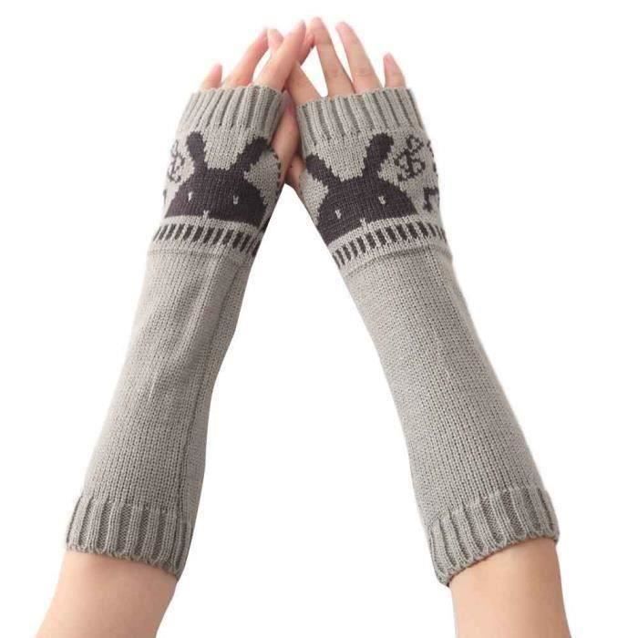 Femmes Mode Bras tricot manches Gants d'hiver doux Fingerless chaud ...