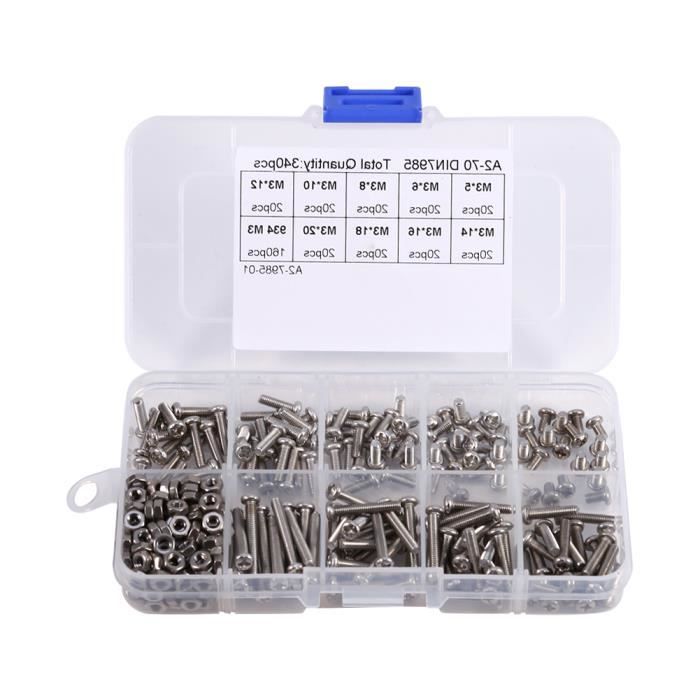 Dioche assortiment de boulons Lot de 340 vis et écrous en acier inoxydable M3 à tête cylindrique ...