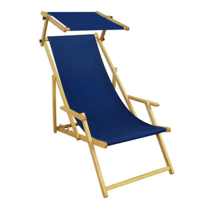 Chaise longue de jardin bleue, chilienne, bain de soleil pliant, en bois naturel V-10-307N [pare ...