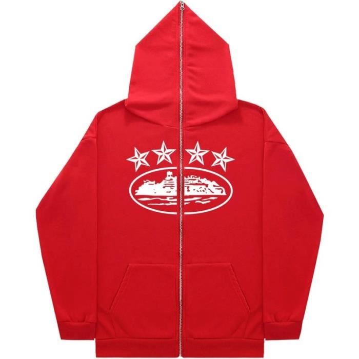 Veste à Capuche Zippé Y2K pour Homme Corteiz Sweat à Capuche Manches ...