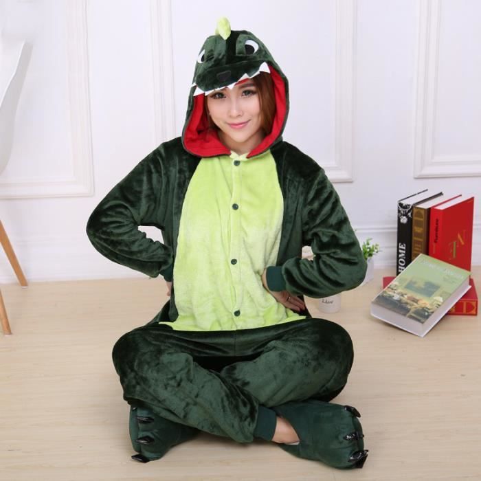 Pyjama Onesie Costume Animal Adulte - Dinosaure Vert - Fermeture à ...