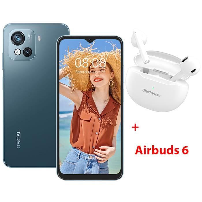 OSCAL C80 Téléphone Portable Débloqué 4G 6,5" 14Go+128Go 8MP+50MP 5180mAh Bleu avec Écouteur ...