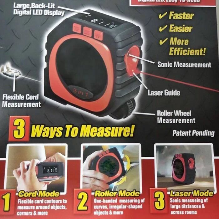 3 en 1 Ruban à mesurer laser avec mode de cordon en rouleau - Cdiscount ...