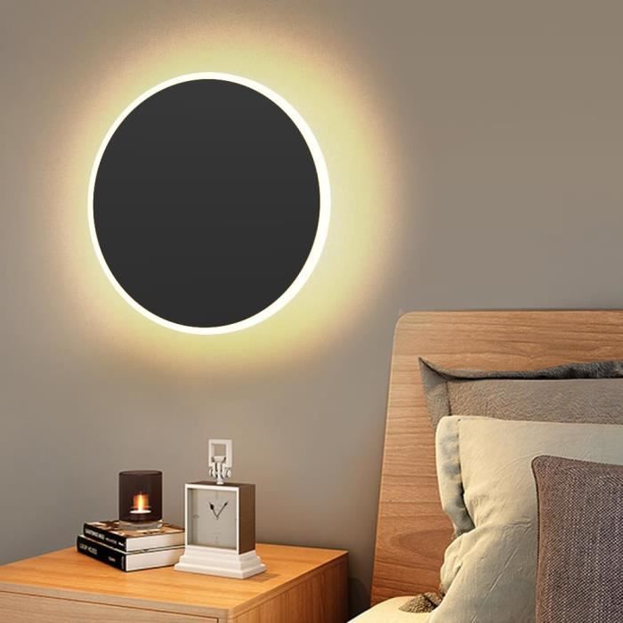 Applique Murale Led Moderne 10 W 3000 K Blanc Chaud Rond Noir Aluminium ...