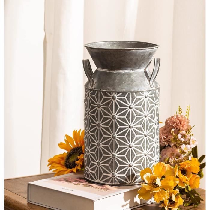 Pot À Lait Vintage En Métal Galvanisé, Vase À Fleurs Décoratif De Ferme ...