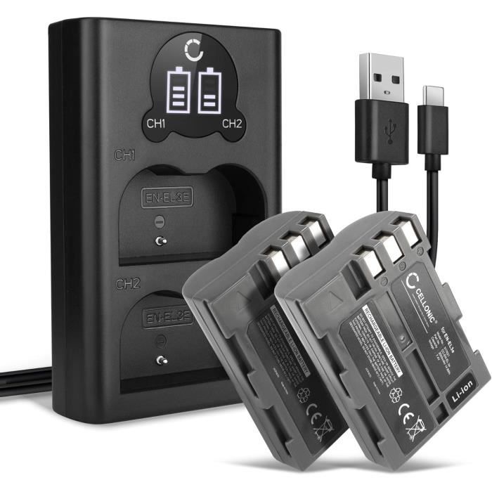 Set De 2 Batteries 2000Mah Et Double Chargeur Compatible Avec Nikon D90 ...