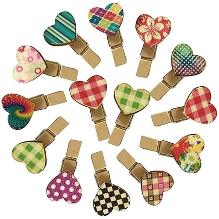 50 Pièces Pince À Linge Photo En Bois,Mini Coeur Pince À Linge Bois ...