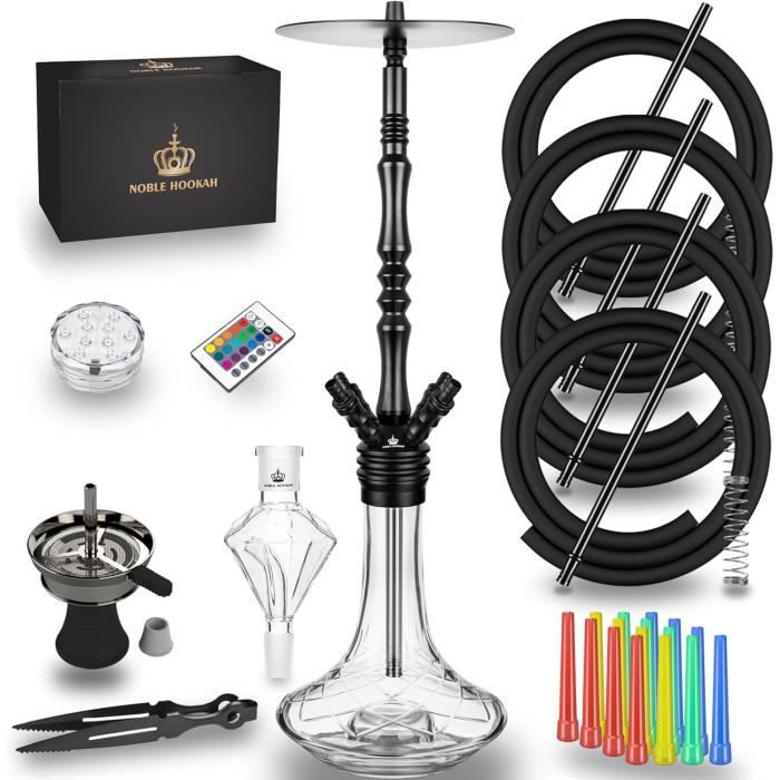 Noble Hookah Chicha Kit Complet 100 Cm Avec Lumière Led, 4 Tuyaux En ...