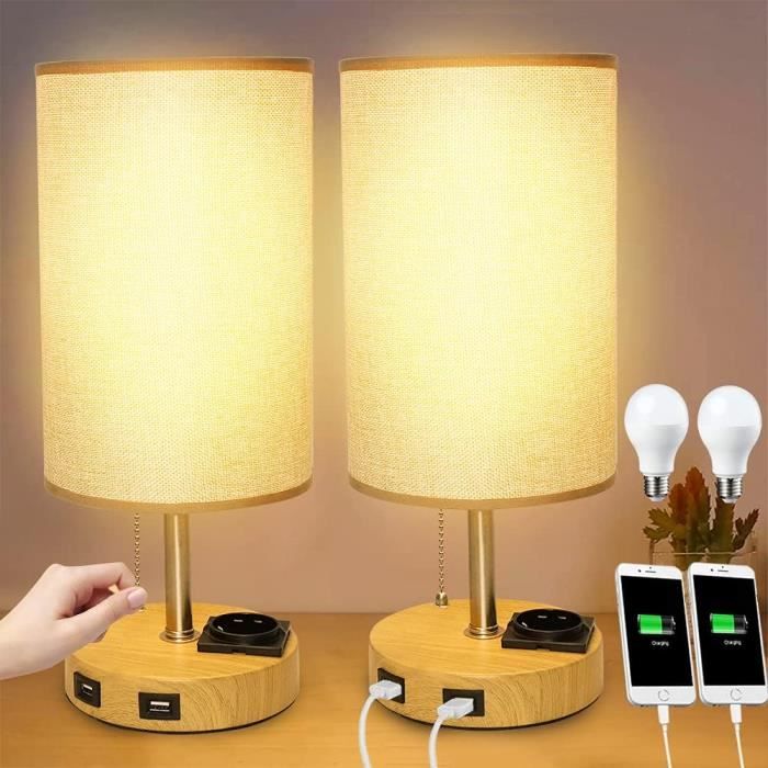 Lampe de chevet avec 2 ports de chargement USB, lampe de table à fermeture éclair, contient une ...
