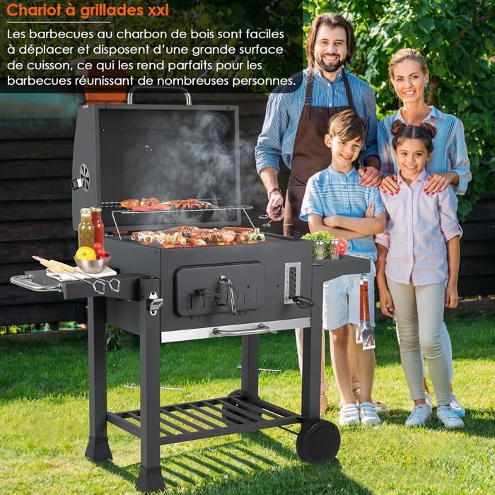 Grand Barbecue au Charbon de Bois avec Couvercle, Grille, Roues et ...