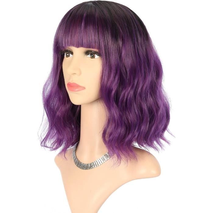 Perruque Violette Avec Frange Courte Bob Synthétique Cosplay Perruque ...