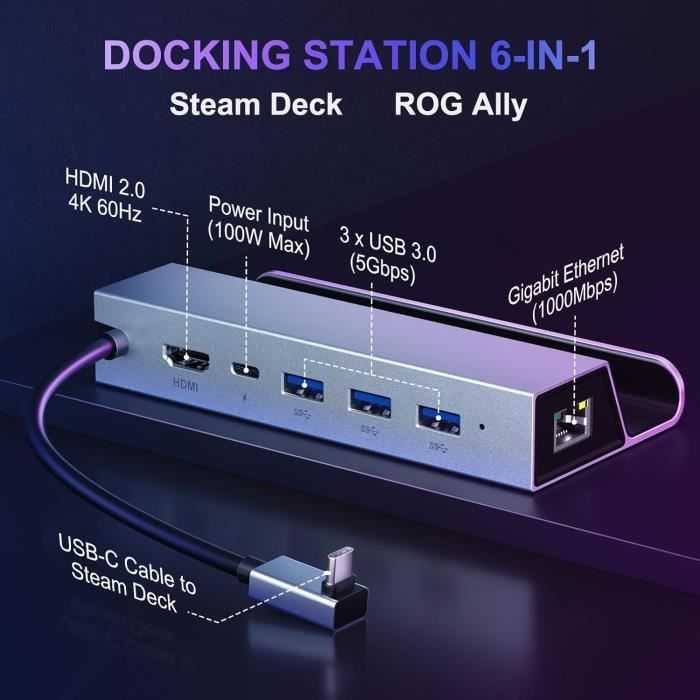 Dock Steam Deck, Station D'Accueil Stream Deck 6 En 1 Avec Hdmi 2.0 4K ...