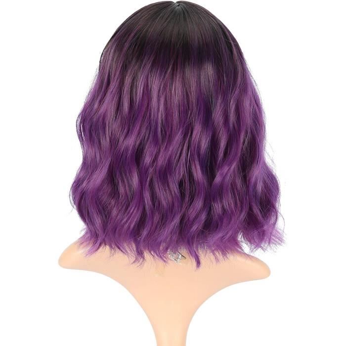 Perruque Violette Avec Frange Courte Bob Synthétique Cosplay Perruque ...