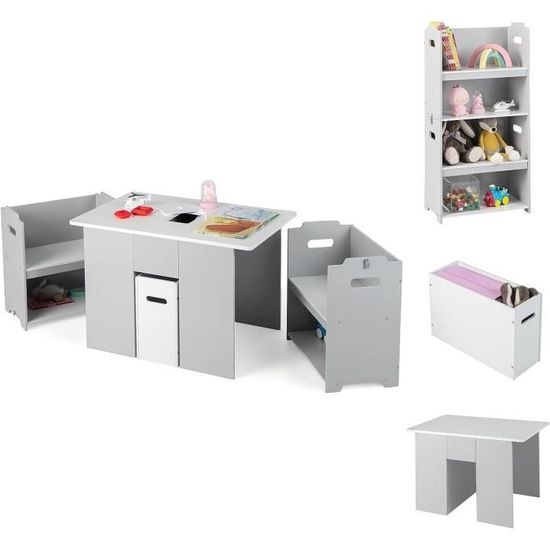 COSTWAY Table Enfants avec 2 Chaises, 4 en 1 Convertible, Coins ...