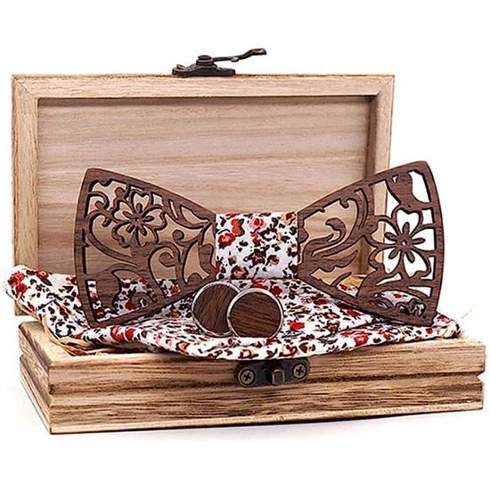 Nœud Papillon En Bois Avec Fleur Creuse - Mouchoir De Poche Avec Boîte ...