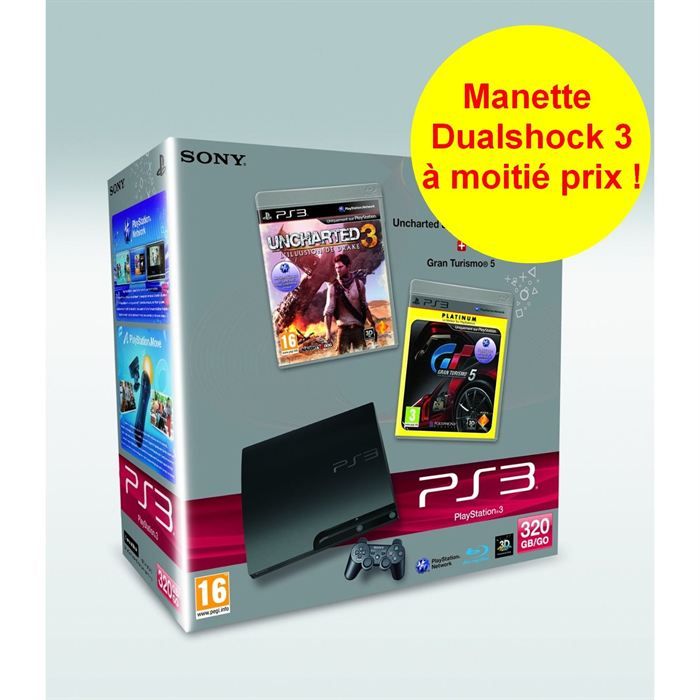 Console salon - Sony - PS3 320 Go noire - Uncharted 3 - GT5 Platinum ...