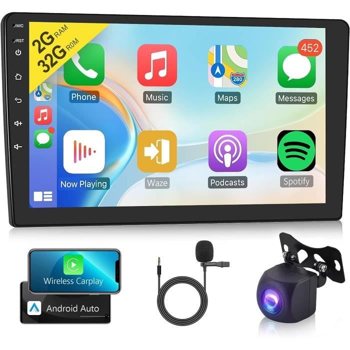 2G+32G sans Fil Apple Carplay Android 11 Autoradio 2 Din avec Android Auto GPS Navi ISO Câble 10 ...