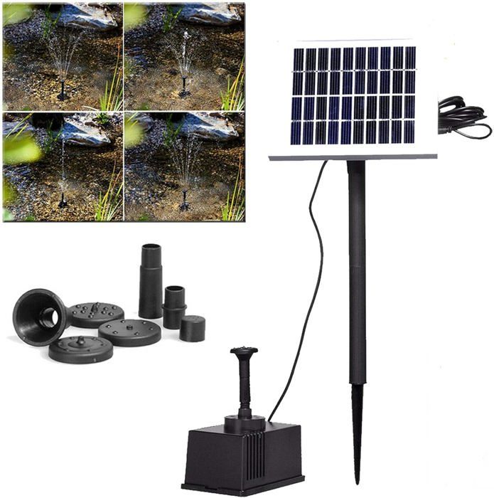 HENGMEI Fontaine Solaire Extérieur 2W Pompe à Eau Solaire avec 4 Buses Kit, pour Bassin, Bassin ...