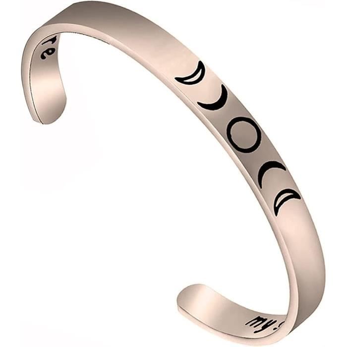 Bracelet Manchette Avec Phases De La Lune Gravé « My Soul Is From Elsewhere And I Intend To ...