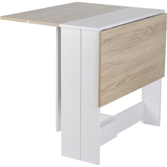 (Blanc et chêne naturel) Table Pliante avec 2 Abattants 103 x 76 x 73,4 ...