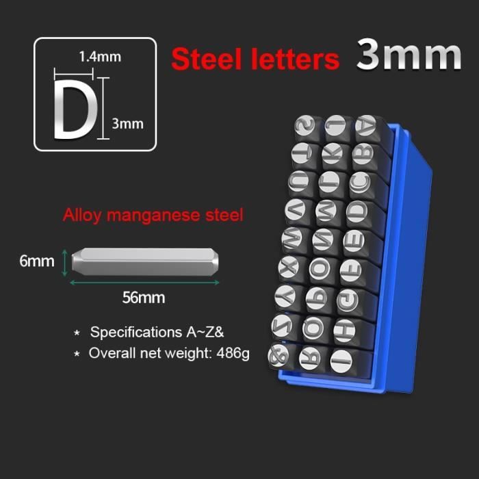 Lettres de 3 mm - Poinçons en acier pour lettres et chiffres, Kit ...