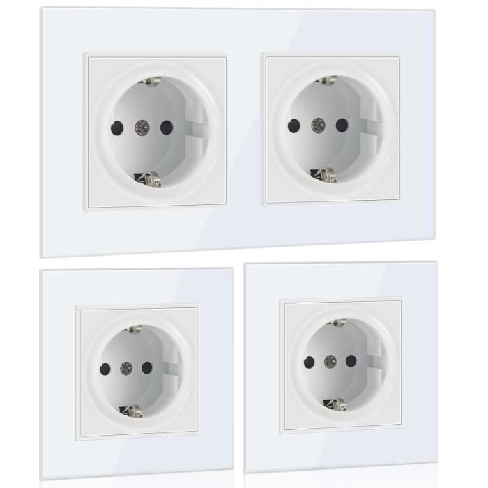 Set De 3 Prises Encastrables Avec Cadres En Verre 2 Prises Simples Et 1 ...