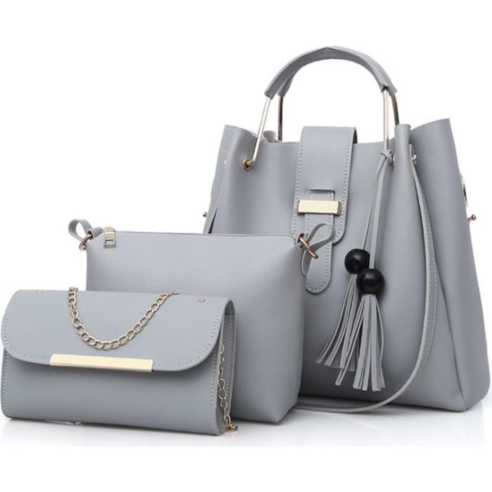 3Pcs Bag Set Pu Cuir Sac Portés Main + Fourre-Tout + Sac À Bandoulière ...
