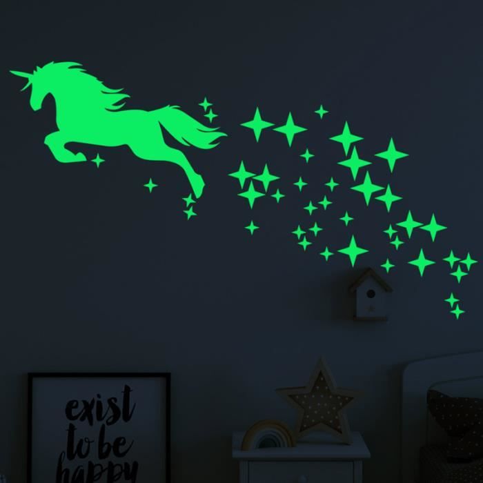 Stickers lumineux Cartoon Licorne Cheval Étoile stickers - lettres ...