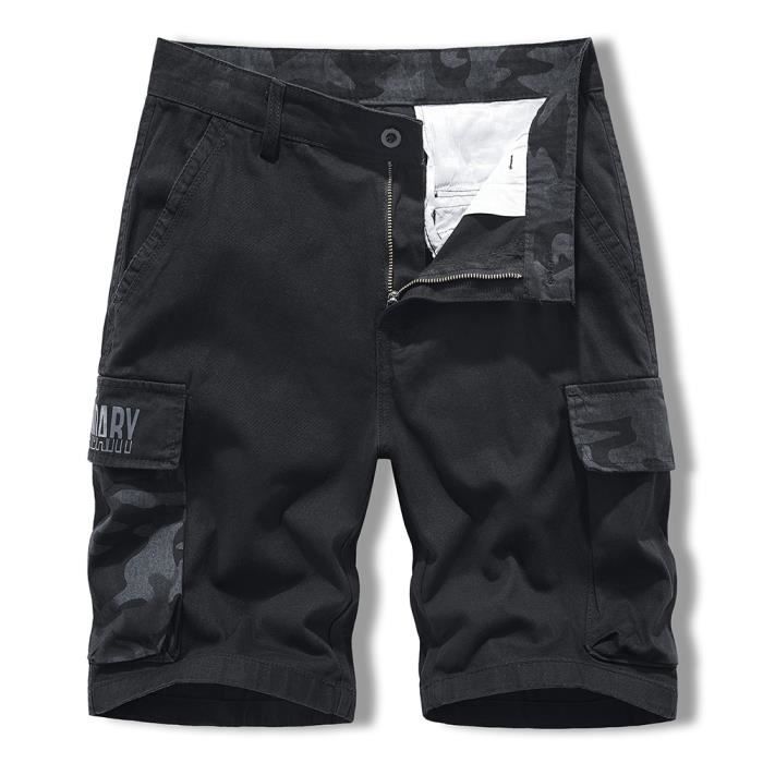 Short Cargo Homme Multipoches Pur Coton Coupe Droite Casual Short Ete ...