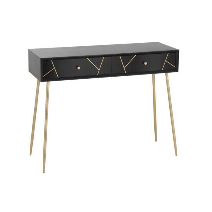 Console 2 Tiroirs Design "remina" 97cm Noir & Or - Cdiscount Maison