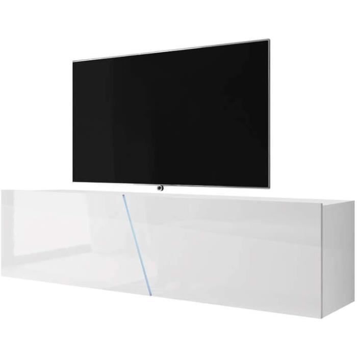 Meuble Télé, Blanc Mat-Blanc Brillant, 160 X 40 X 35[E901] - Cdiscount ...