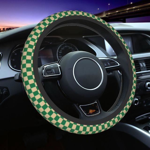 Couverture de volant,9--Juste de volant à motif damier noir et vert ...