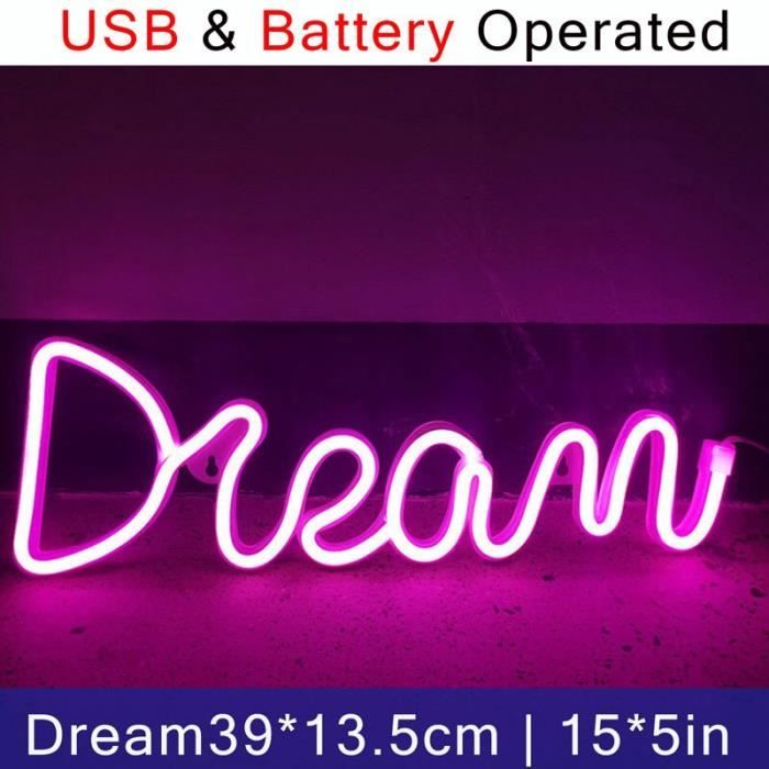 NEON,Dream-Pink--Panneau néon LED joyeux anniversaire, noël, mariage ...