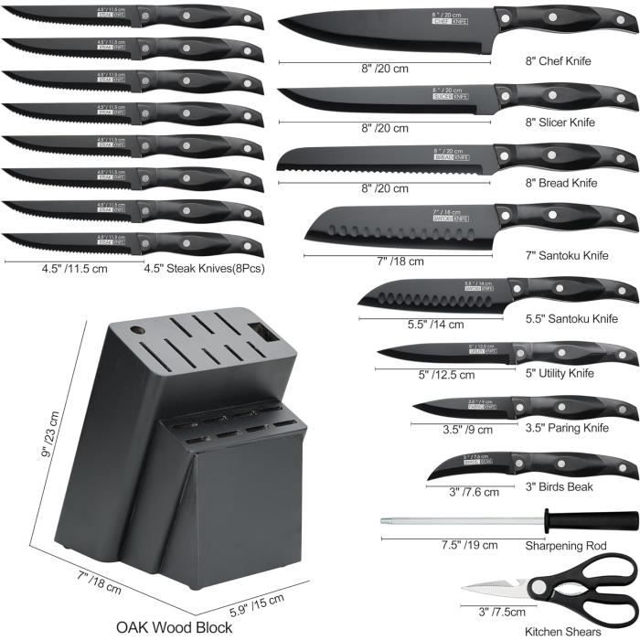 Ensemble de couteaux de cuisine 19 pièces avec bloc,ensemble de ...