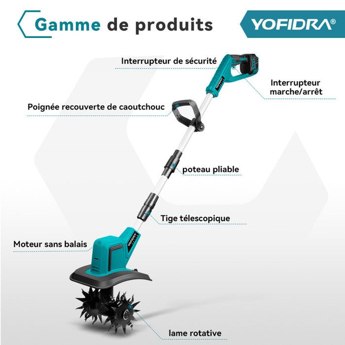 Motoculteur électrique sans fil, Machine à labourer, Manche ...