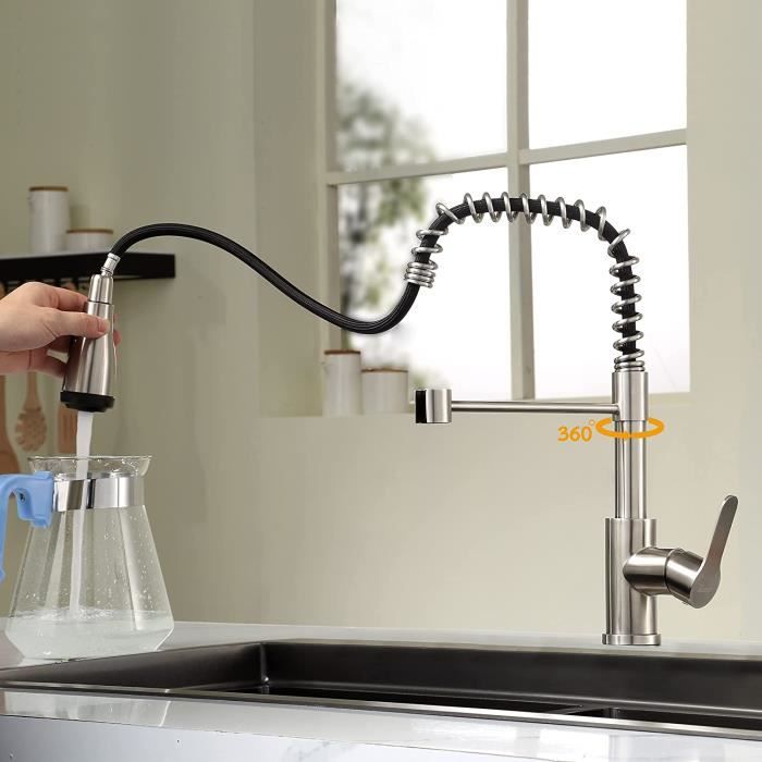Robinet d'évier de cuisine extensible avec ressort hélicoïdal rotatif à ...