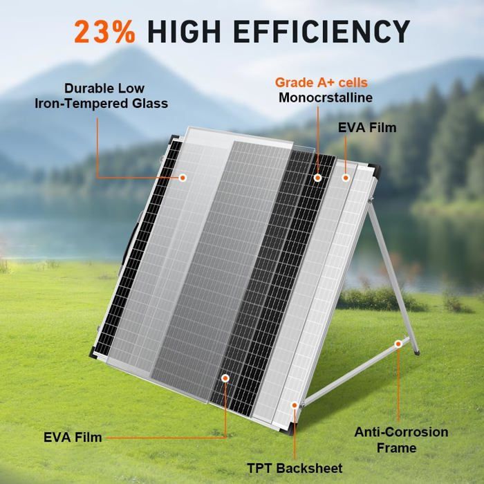 DOKIO 160W 18V Panneau Solaire Pliable Portable pour batteries 12V avec régulateur de charge ...