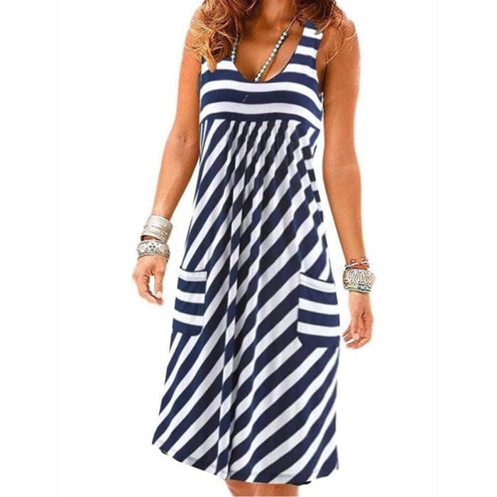 Robe,Robe longue sans manches grande taille pour femmes,rayures à la ...