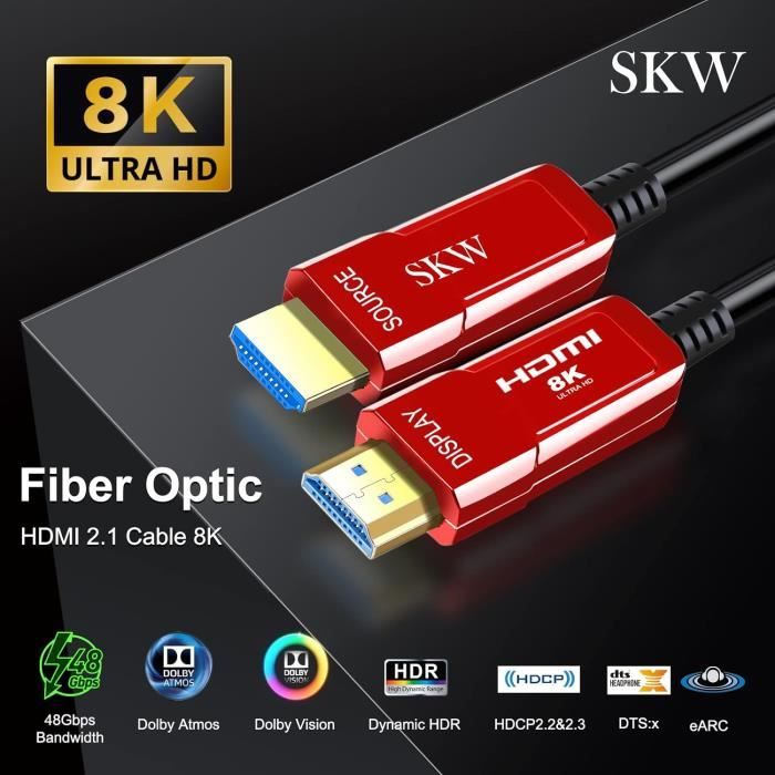 Câble À Fibre Optique Hdmi 2.1 8K 12M Haut Débit 48Gbit-S Prend En Charge 4K 120 Hz 8K 60 Hz ...