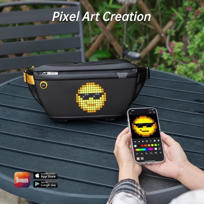 Divoom Pixoo Pixel Art Sling Bag avec écran LED 16X16 contrôlé par ...