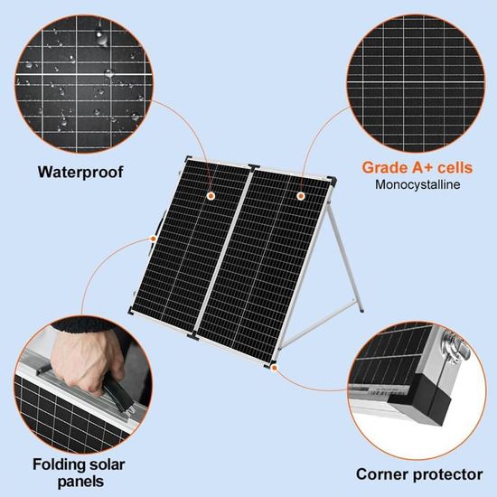DOKIO 160W 18V Panneau Solaire Pliable Portable pour batteries 12V avec régulateur de charge ...