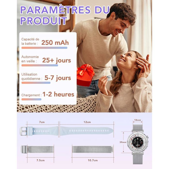 Montre Connectée Femme Sport: Argenté Ronde Smart Watch Fitness Avec ...