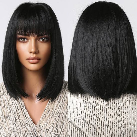 Noire Perruques noires de 14 pouces pour femmes perruques courtes ...