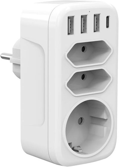 Prise Multiple, Multiprise Usb Electrique Murale 3 Prises Et 4 Usb ...