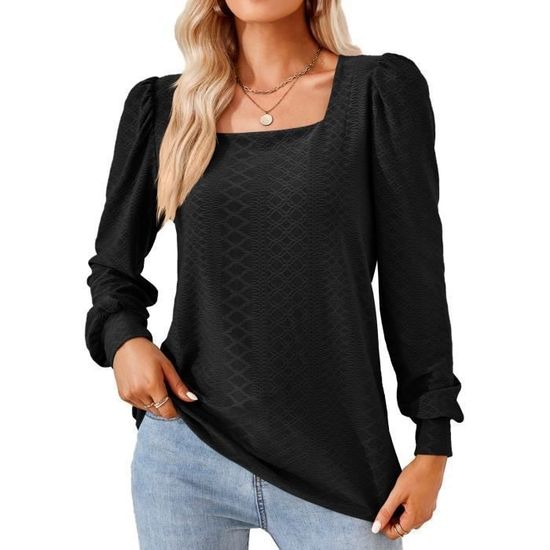 Femme Pull Manches Longues Col Carré Casual Pullover Lâche Tops Couleur ...